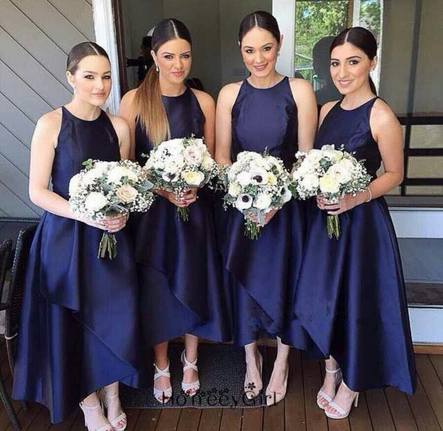 Gorgeous A-line Crew Navy Blue Long Bridesmaid Dress Wedding Party ...